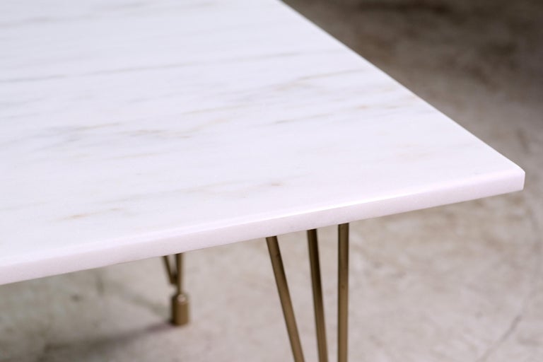 Danby White Marble w MCM Hairpin Legs Coffee Table For Sale at 1stDibs