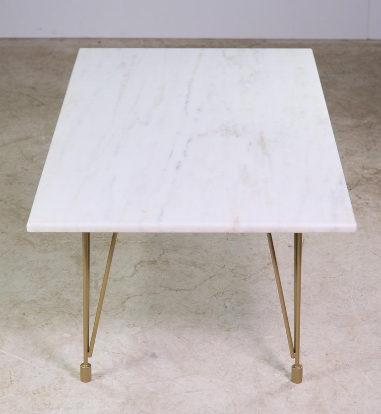 Danby White Marble w MCM Hairpin Legs Coffee Table For Sale at 1stDibs