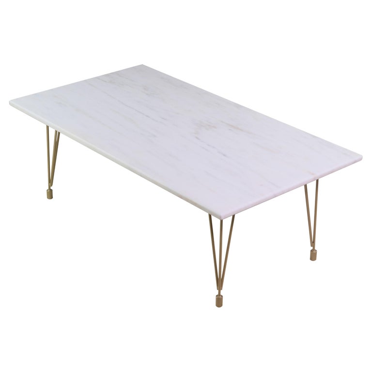 Danby White Marble w MCM Hairpin Legs Coffee Table For Sale at 1stDibs