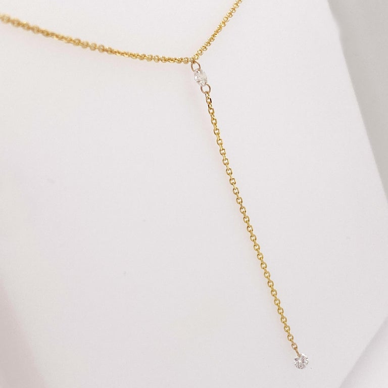 Dancing Diamond Necklace w Y Drop Design w Two Diamonds in 14K Yellow ...