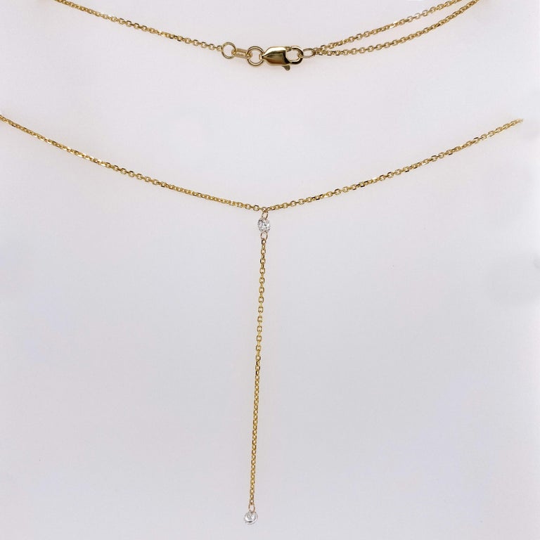 Dancing Diamond Necklace w Y Drop Design w Two Diamonds in 14K Yellow ...
