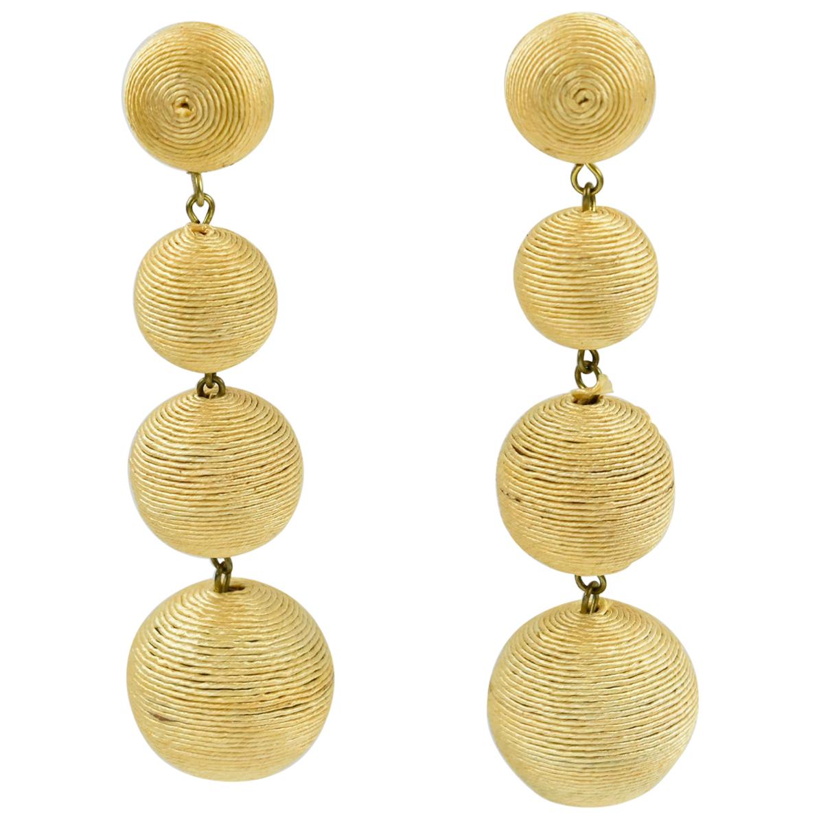 Dancing Disco Dangling Yellow Thread Pierced Earrings For Sale at 1stDibs