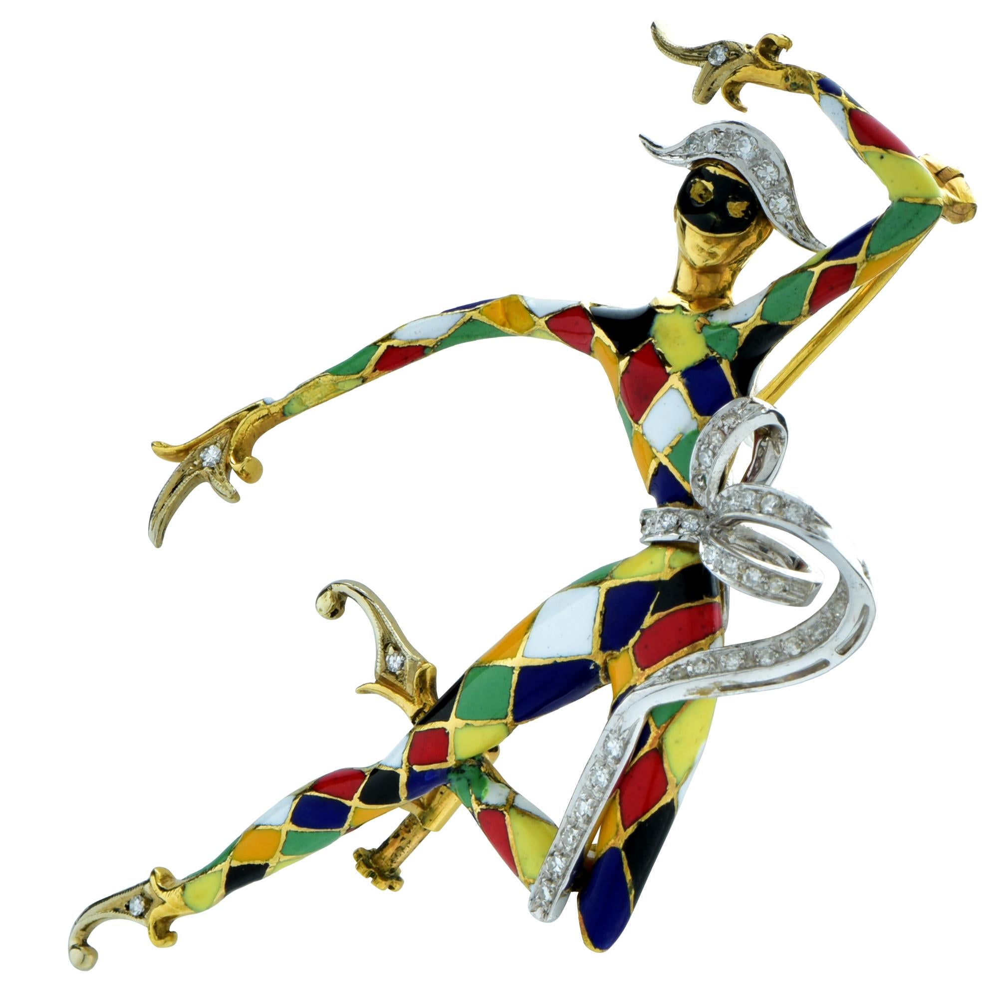 Dancing Masquerade Jester Enamel Brooch Pin at 1stDibs | jester dancing ...