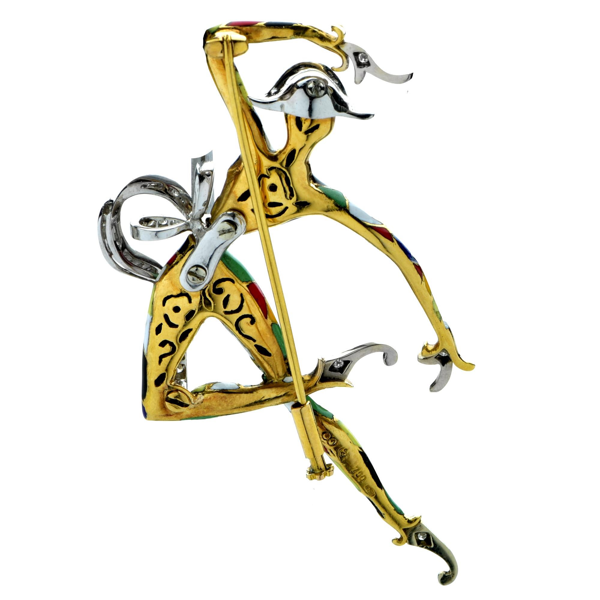 Dancing Masquerade Jester Enamel Brooch Pin at 1stDibs | jester dancing ...