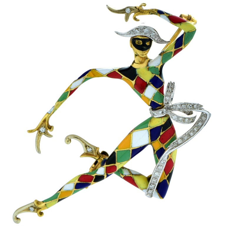 Dancing Masquerade Jester Enamel Brooch Pin at 1stDibs | jester pin ...