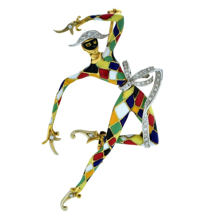 Dancing Masquerade Jester Enamel Brooch Pin at 1stDibs | jester pin ...