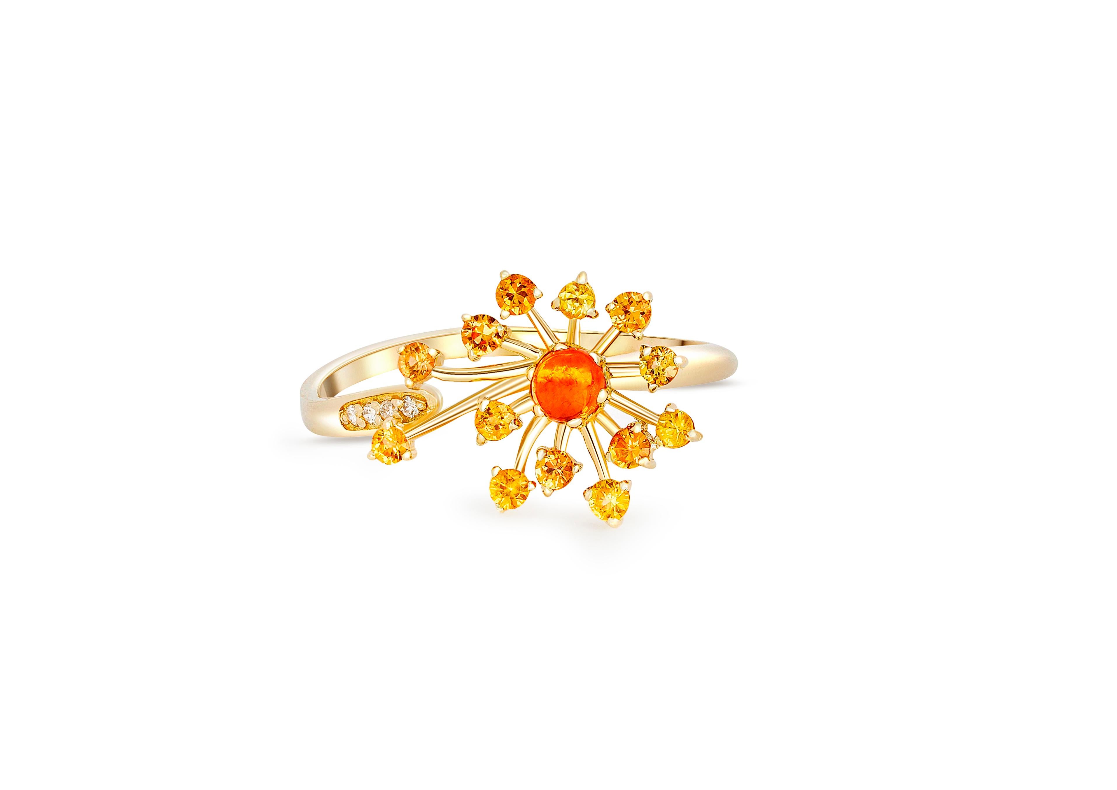 Dandelion flower ring with sapphires and diamonds. For Sale at 1stDibs