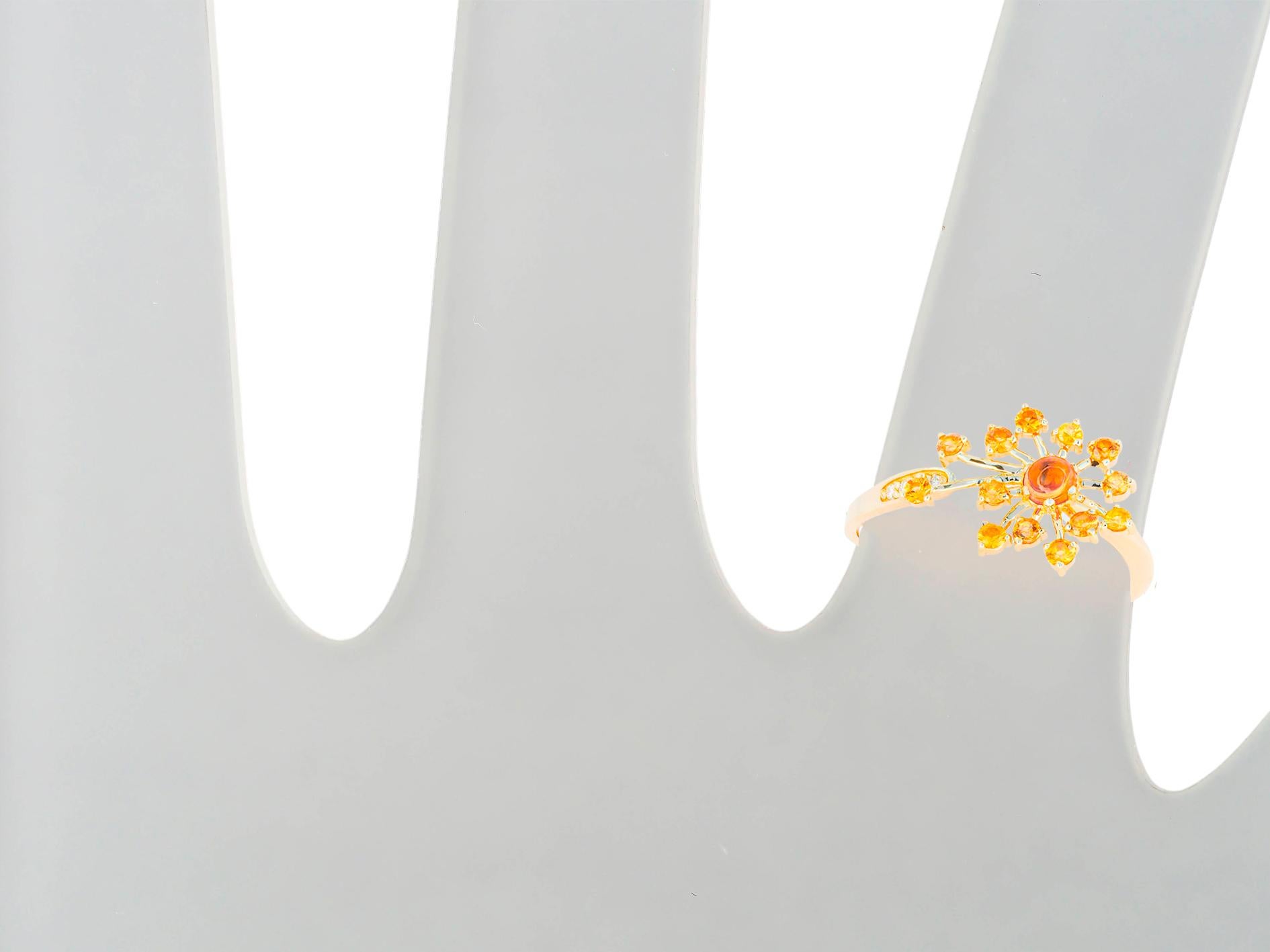 Dandelion flower ring with sapphires and diamonds. For Sale at 1stDibs