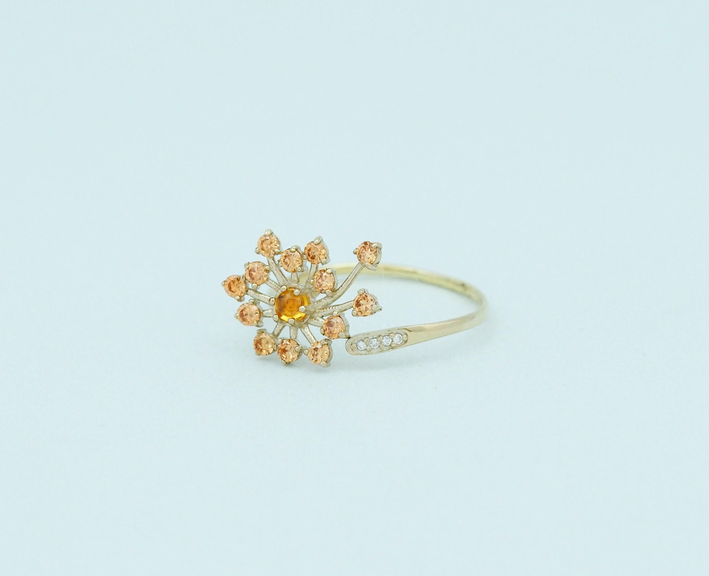 Dandelion flower ring with sapphires, garnet, diamonds in 14k gold For ...