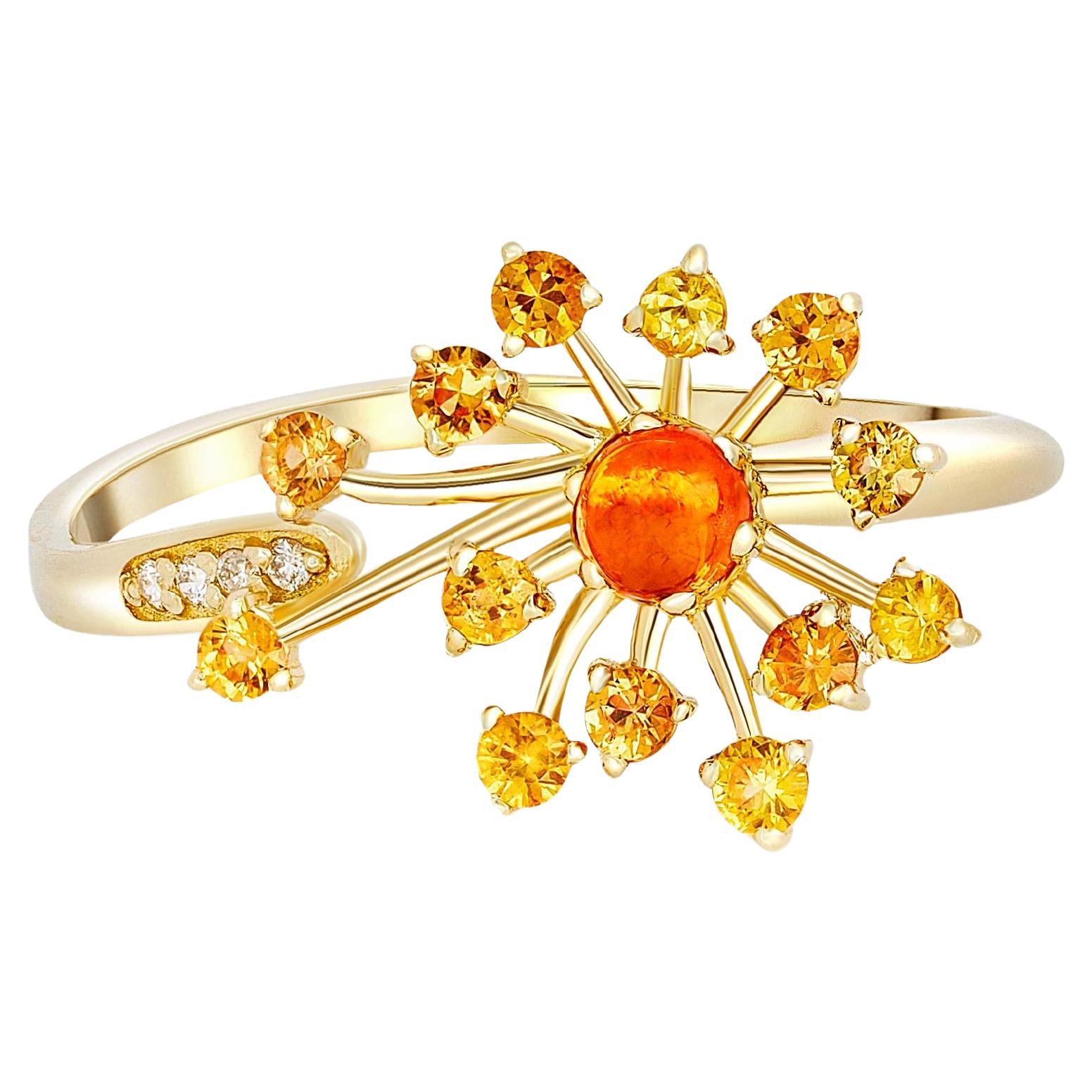 Dandelion flower ring with sapphires, garnet, diamonds in 14k gold For ...