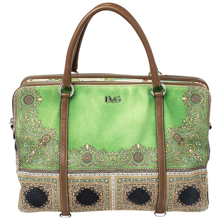 DandG Multicolor Print Canvas and Leather Lily Twist Satchel at 1stDibs