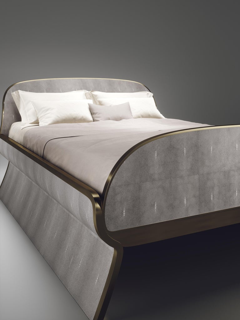Dandy Bed in Grey Shagreen and Bronze-Patina Brass by Kifu Paris For Sale at 1stDibs