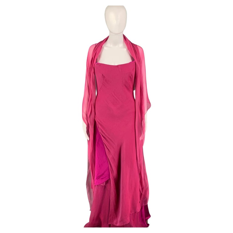 DANES Size 8 Fuchsia Silk Strapless A-line Gown Dress For Sale at 1stDibs