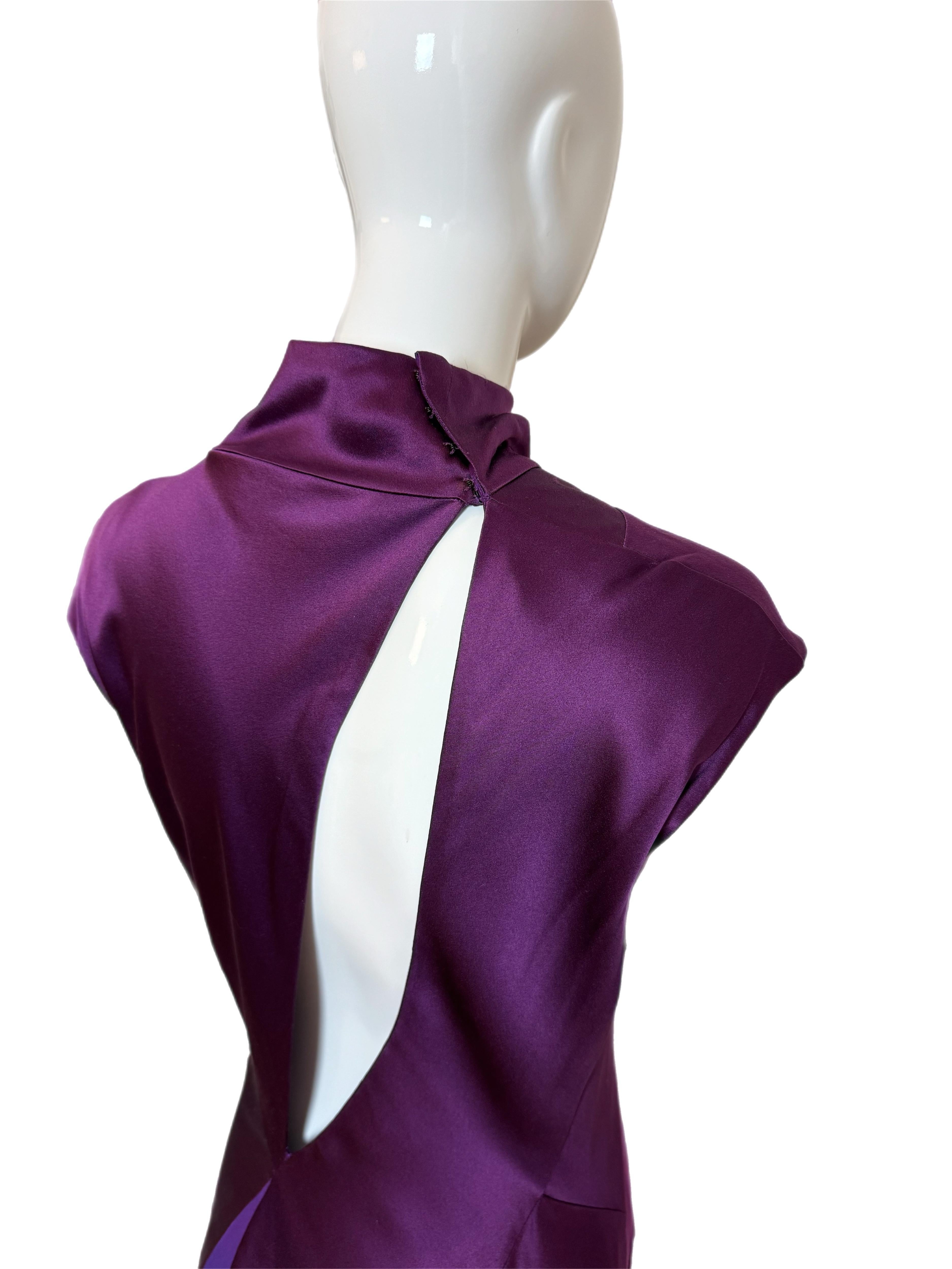 DANES Vintage Purple Iridescent Silk Back Cut-Out Evening Gown Maxi ...