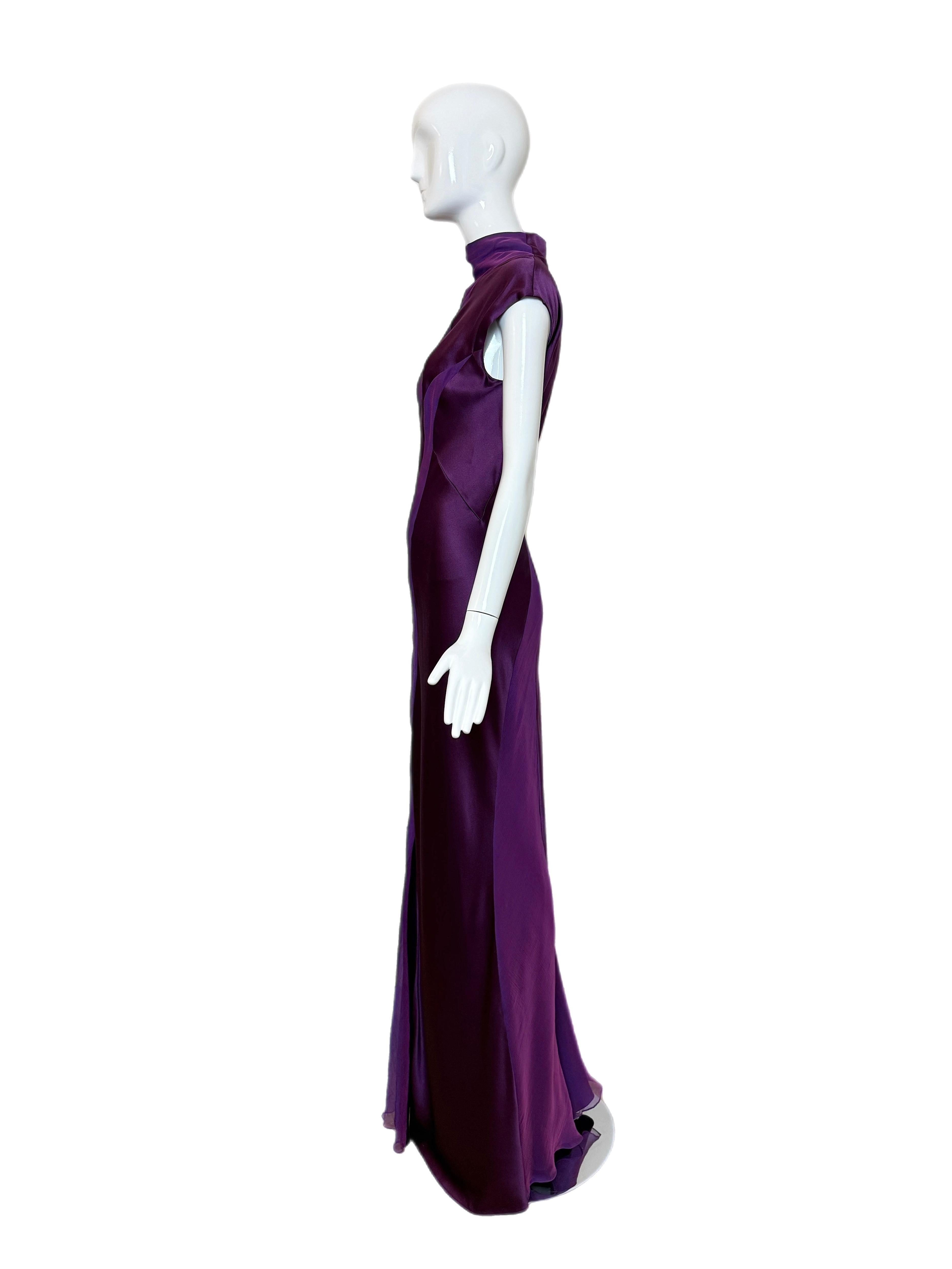 DANES Vintage Purple Iridescent Silk Back Cut-Out Evening Gown Maxi ...