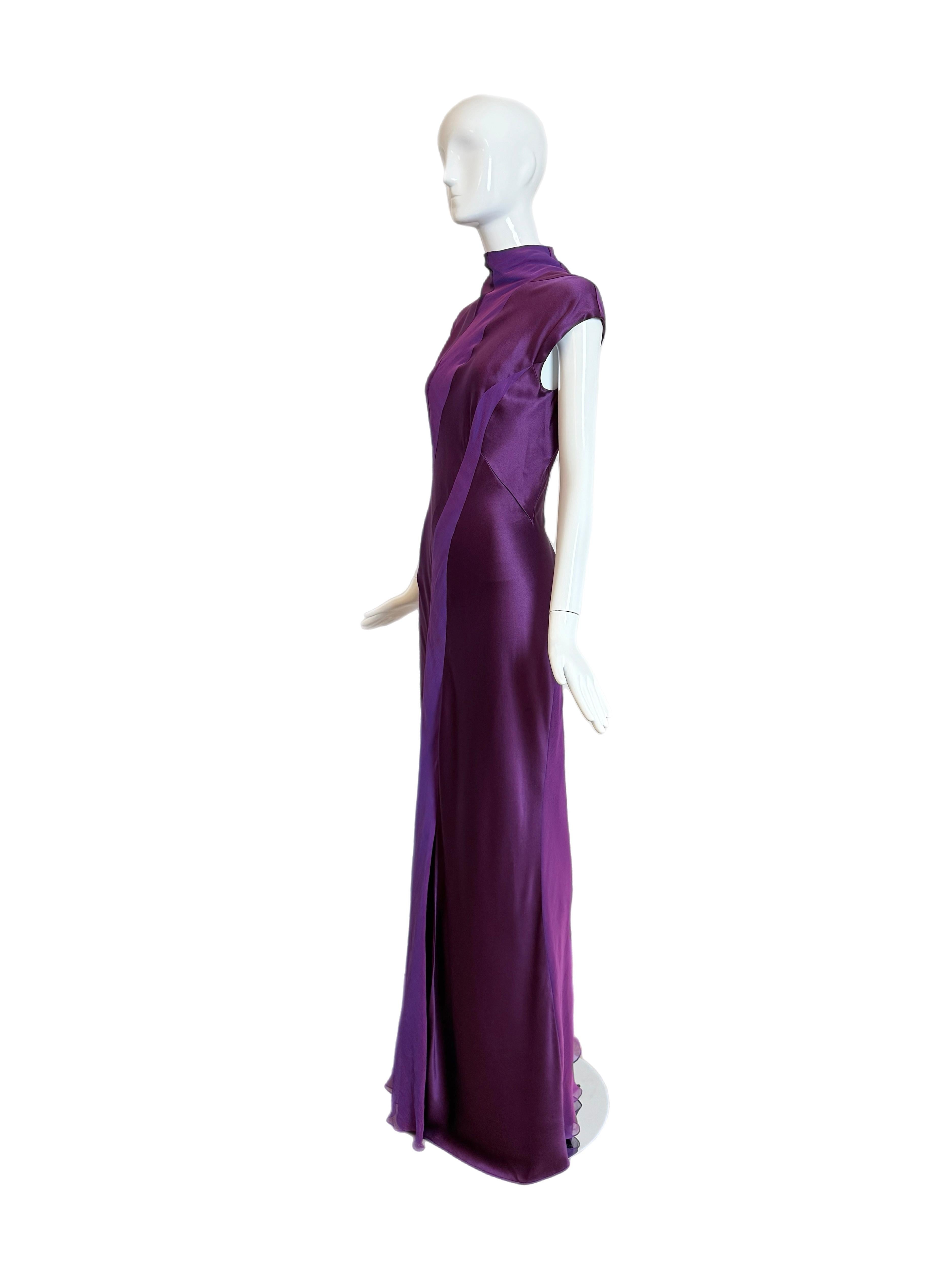 DANES Vintage Purple Iridescent Silk Back Cut-Out Evening Gown Maxi ...
