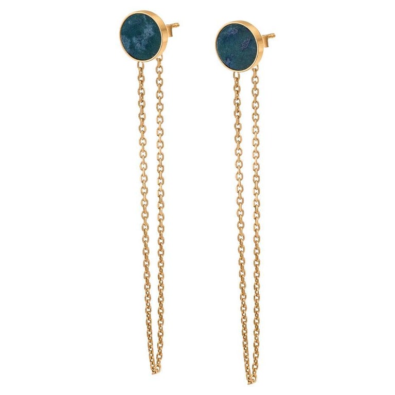 Dangle earrings with green stone nephrite gold For Sale at 1stDibs