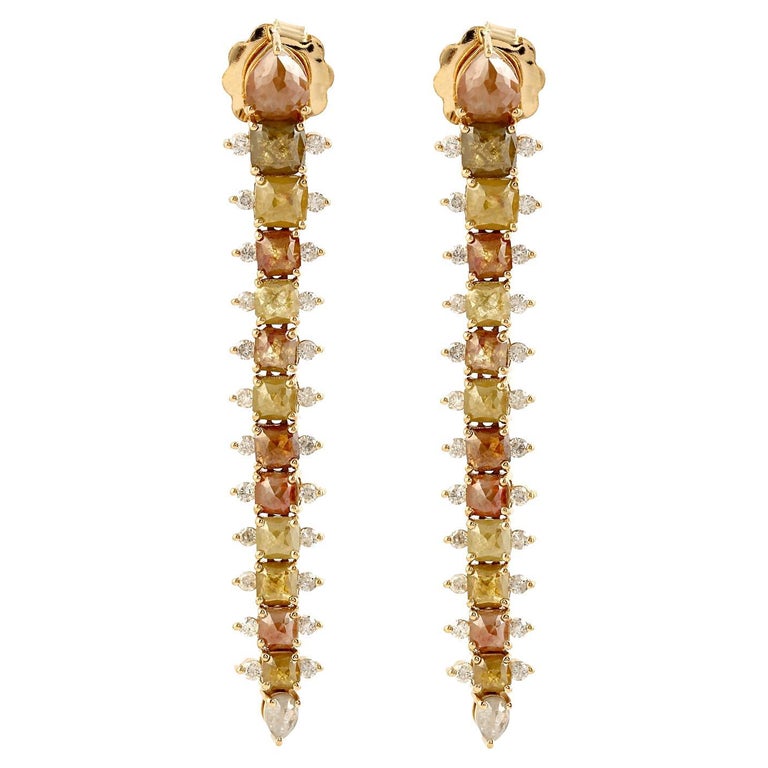 Tapered designer ice diamonds long earrings in 18k rose gold For Sale ...