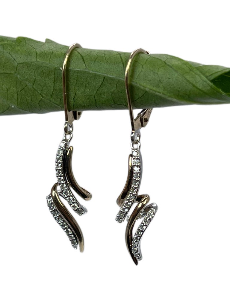 Dangling Diamond Earrings in 14KT yellow and white gold Leverback Twist ...