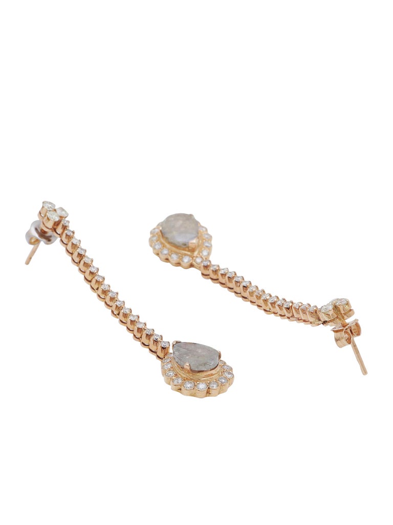 Dangling Diamond Pear Shape Earring Set in 18 Karat Yellow Gold For ...