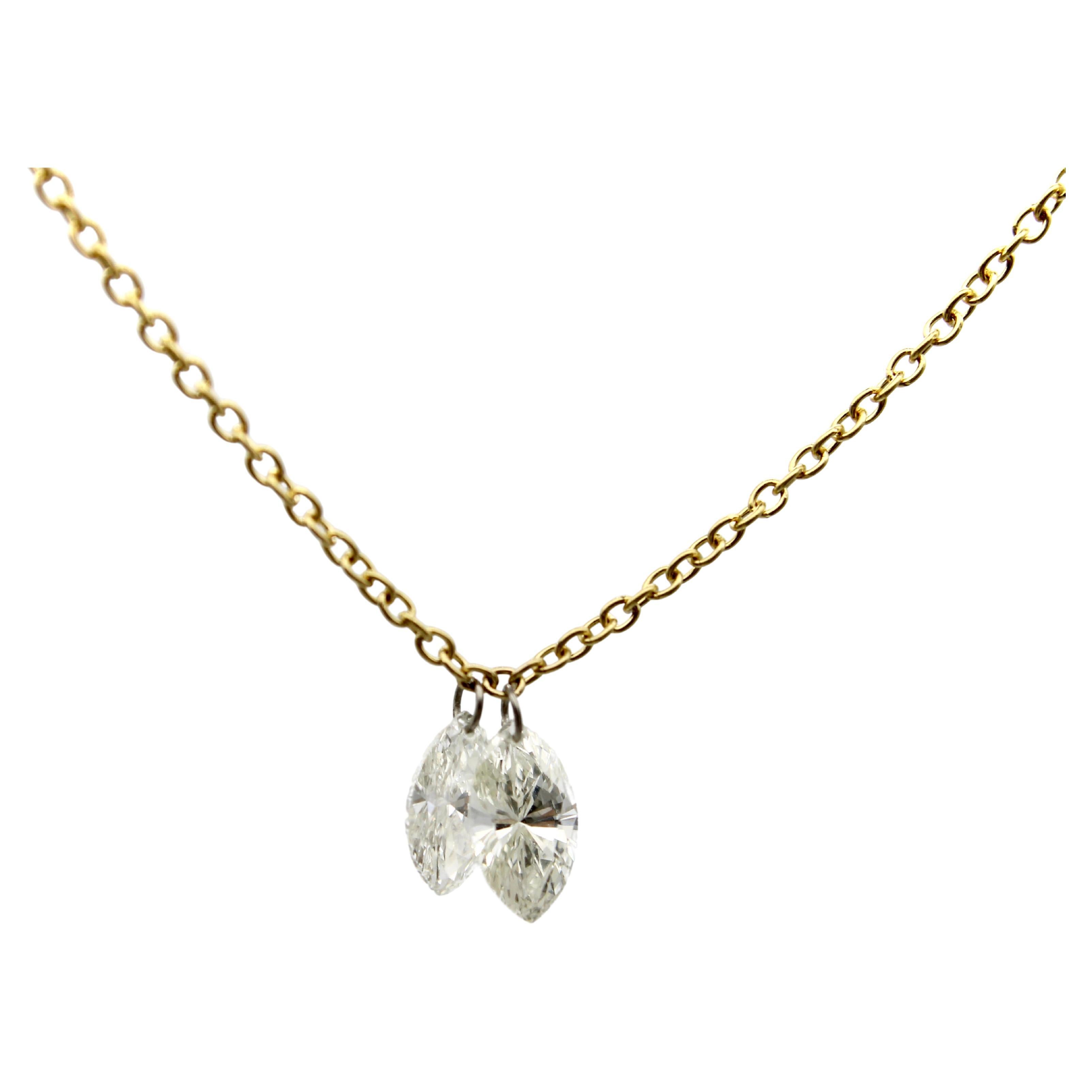 Dangling Duo of Marquise Diamonds .82 Carat on 14K Gold Chain For Sale ...