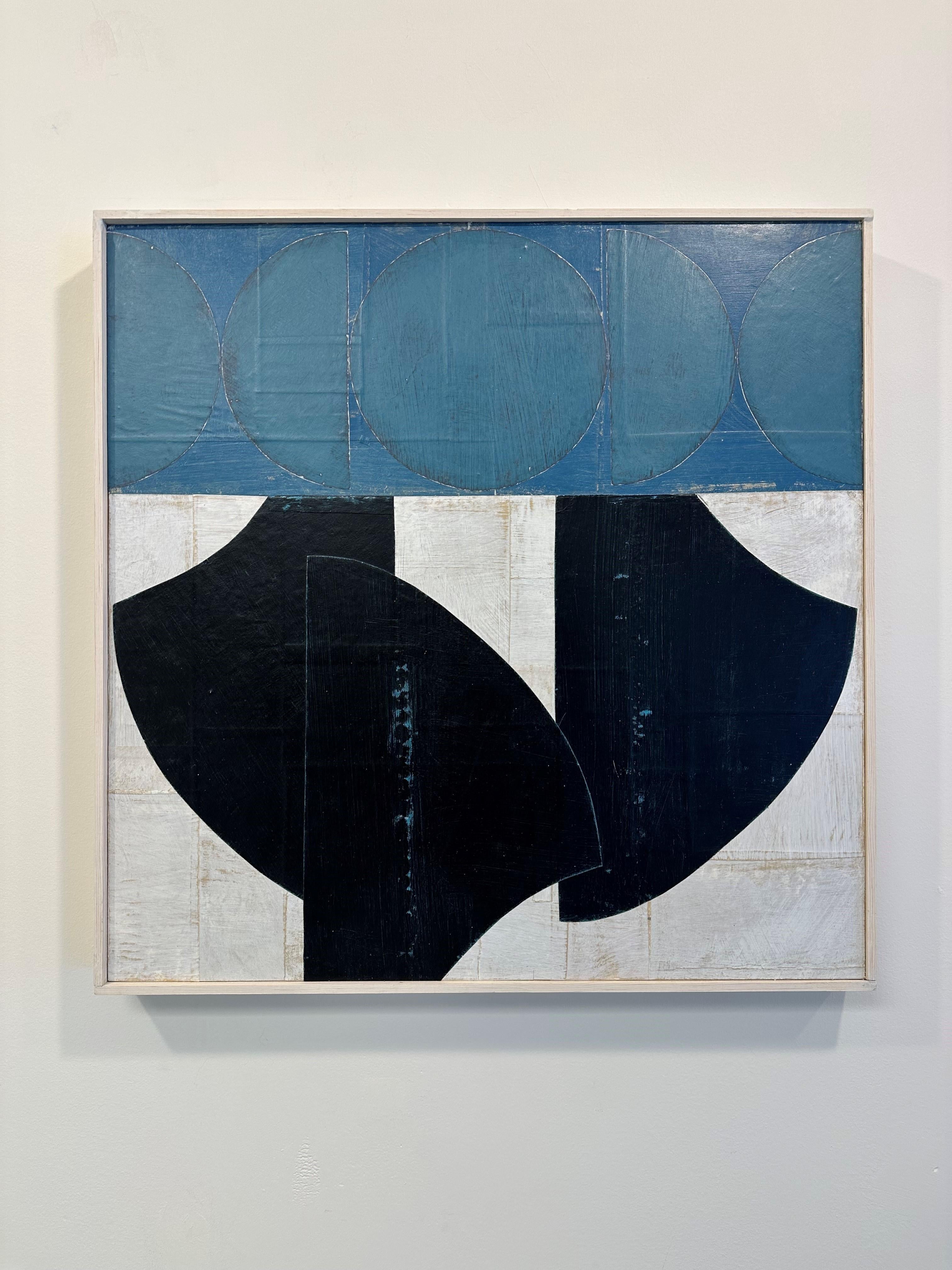 Daniel Anselmi - Untitled 7-25, Teal Blue, Black, Ivory Painted Paper ...