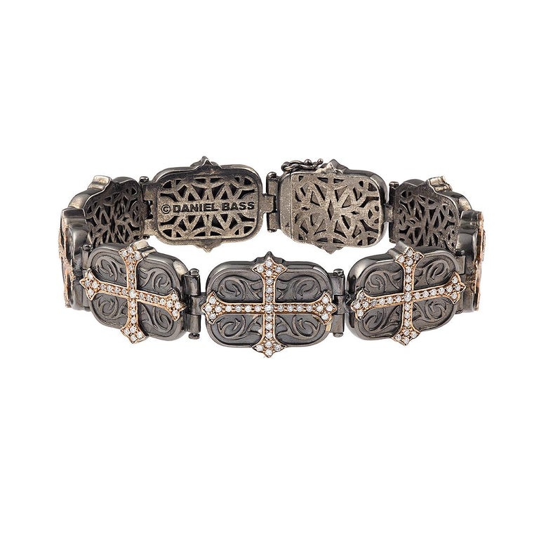 Daniel Bass, NYC 14 Karat Rose Gold Sterling Silver 2.80 Carat Diamonds ...