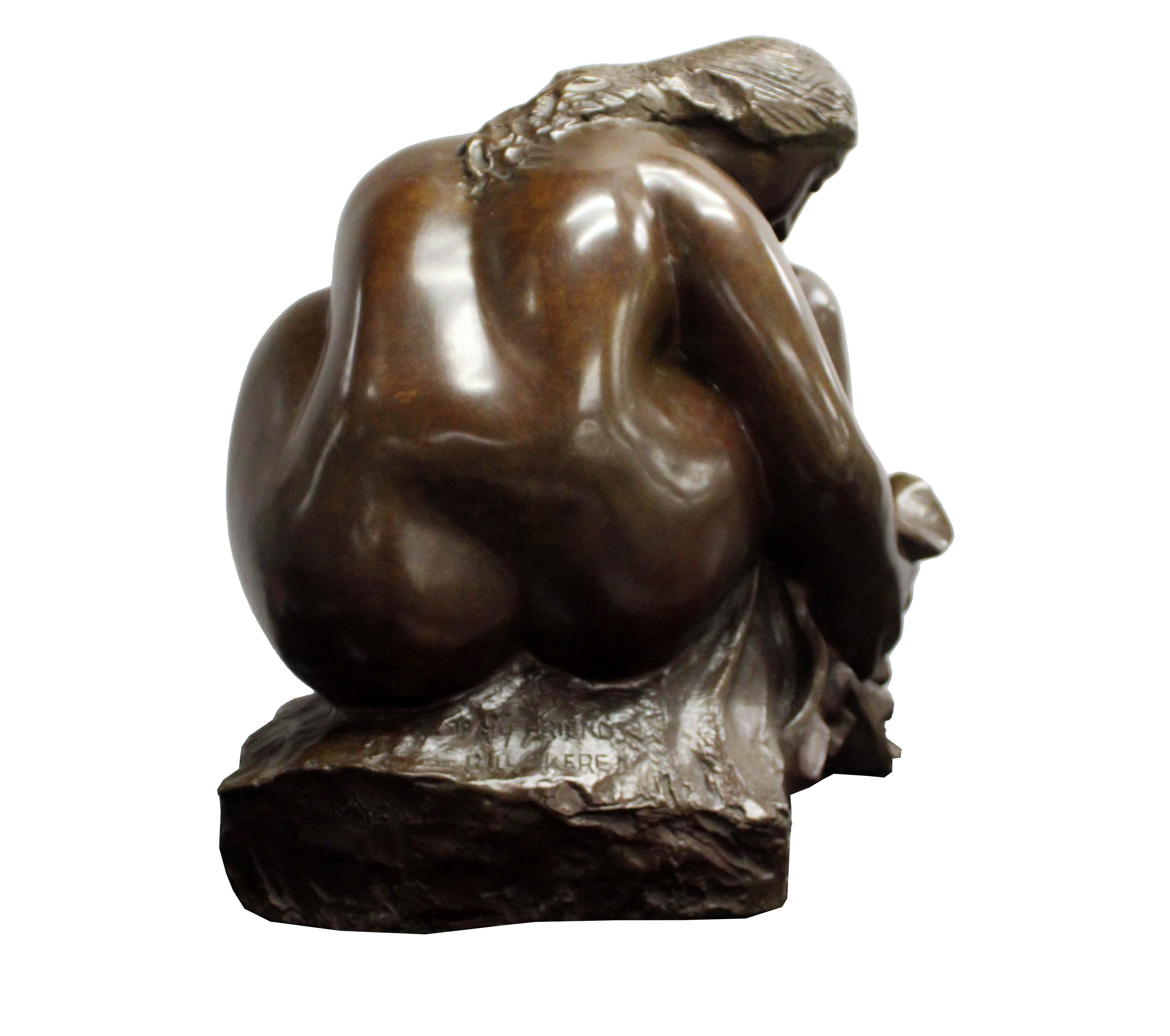 Daniel Kafri Signed Sitting Female Nude Signed Bronze Sculpture 1999 At