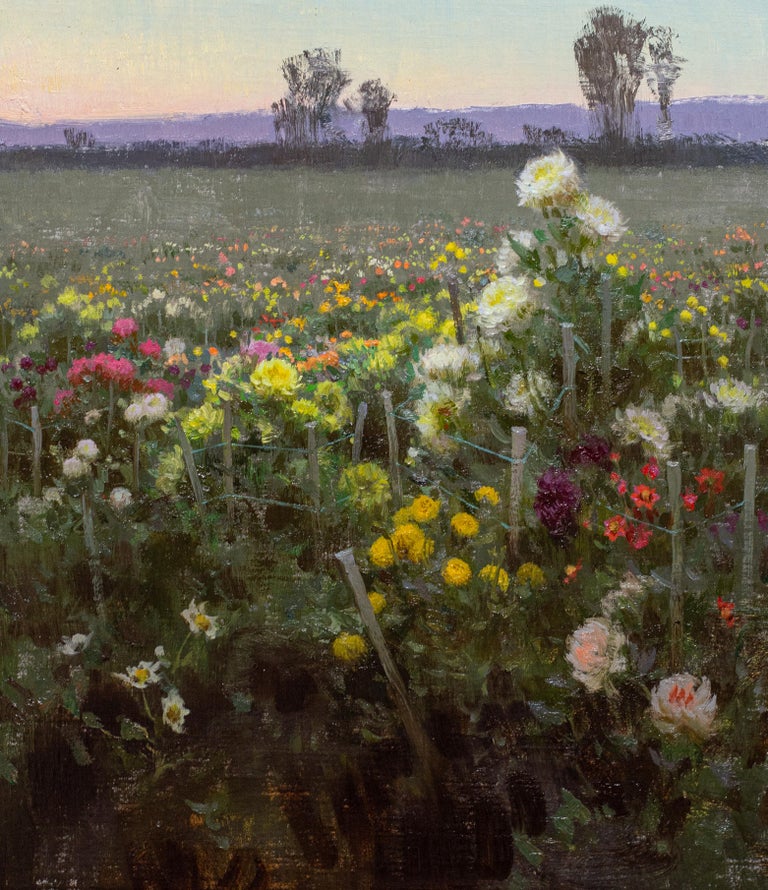 Daniel Keys - "Summer Dahlia Field," Oil Painting For Sale at 1stDibs