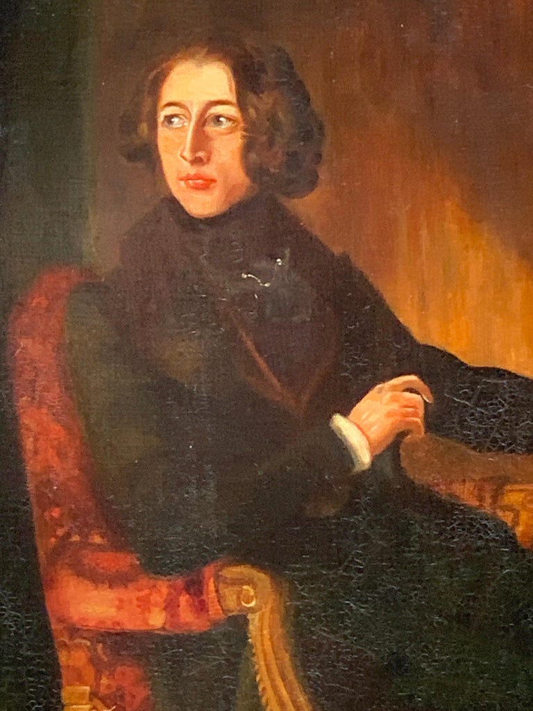 19th century British portrait of Sir Charles Dickens seated in an ...