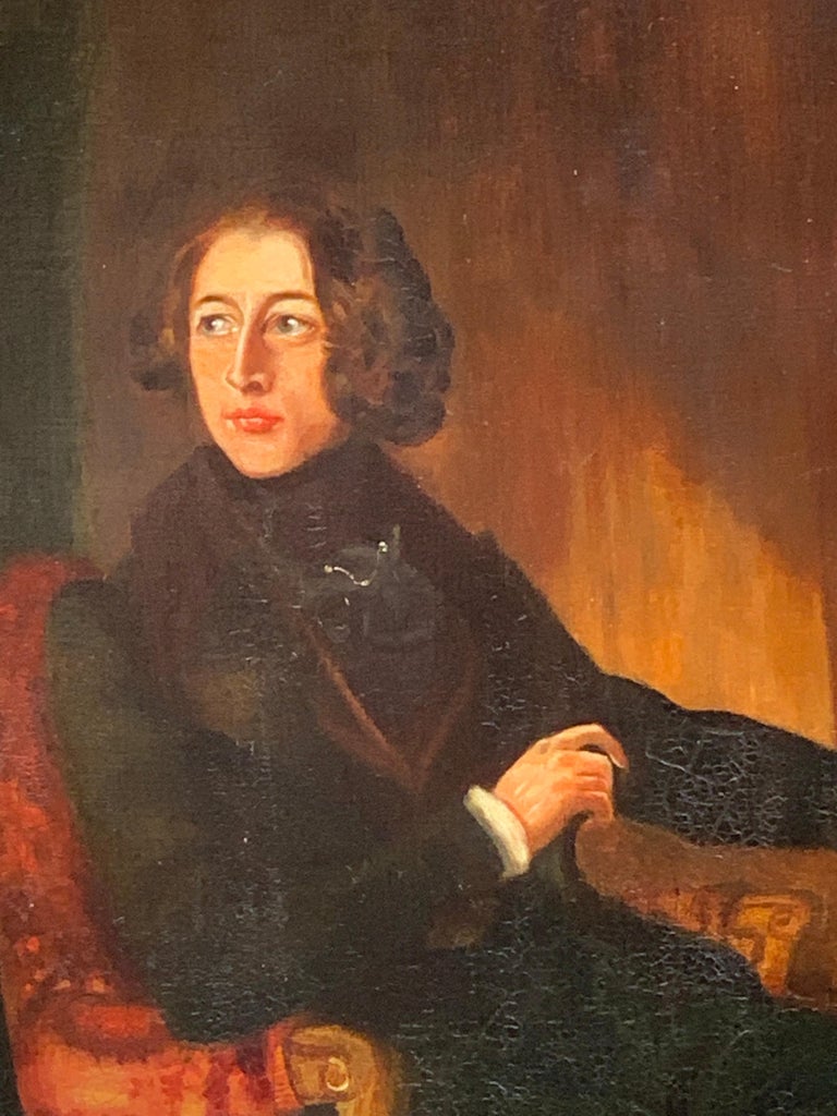 19th century British portrait of Sir Charles Dickens seated in an ...