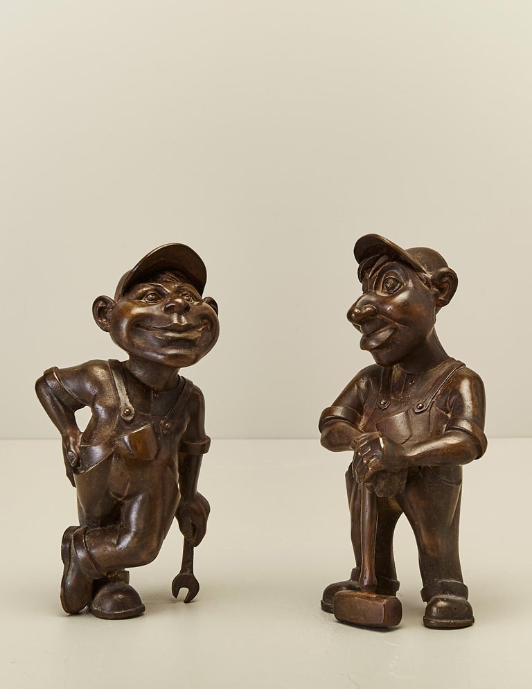 Daniel Oates "Hank and Frank Happy Workers" Bronze Figure Sculptures ...
