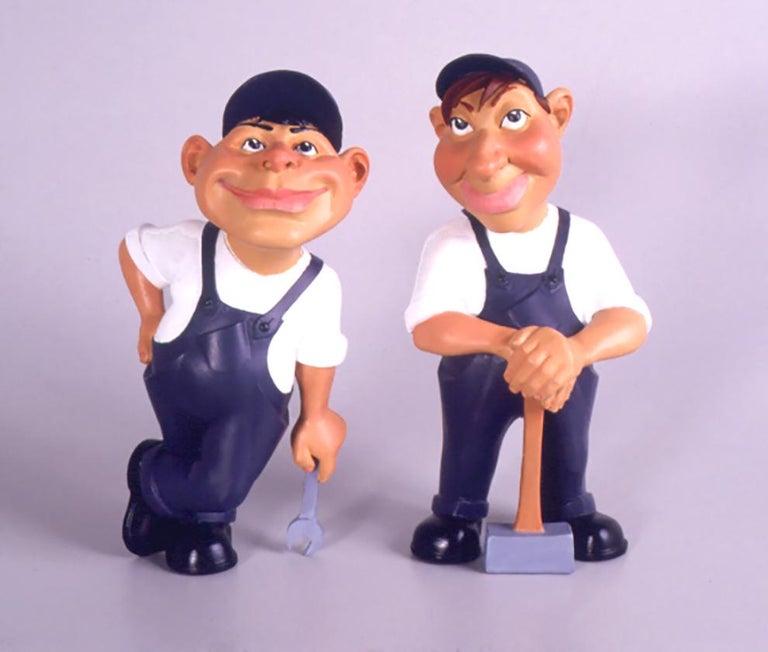 Daniel Oates "Hank and Frank Happy Workers" Bronze Figure Sculptures ...