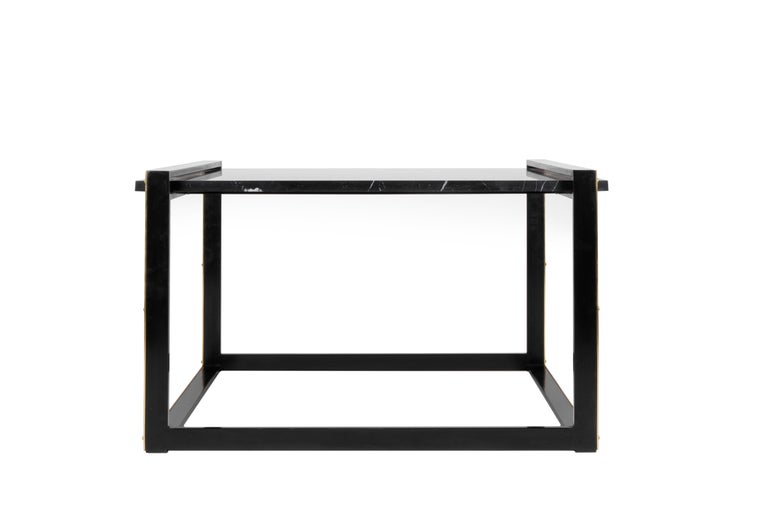 Daniel Side Table in Blackened Steel, Nero Marquina Marble and Brass ...
