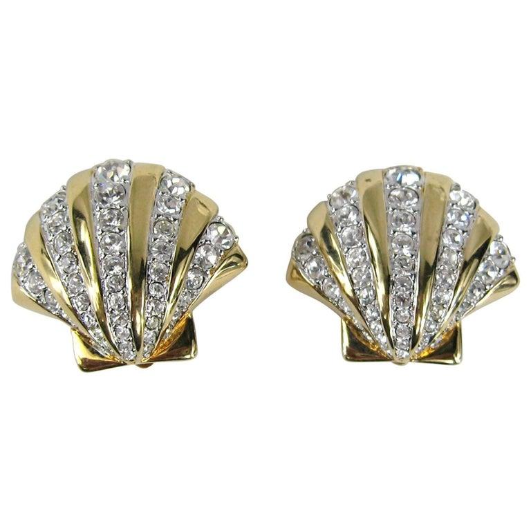 Daniel Swarovski Crystal Encrusted Shell earrings New, Never Worn 1980s ...