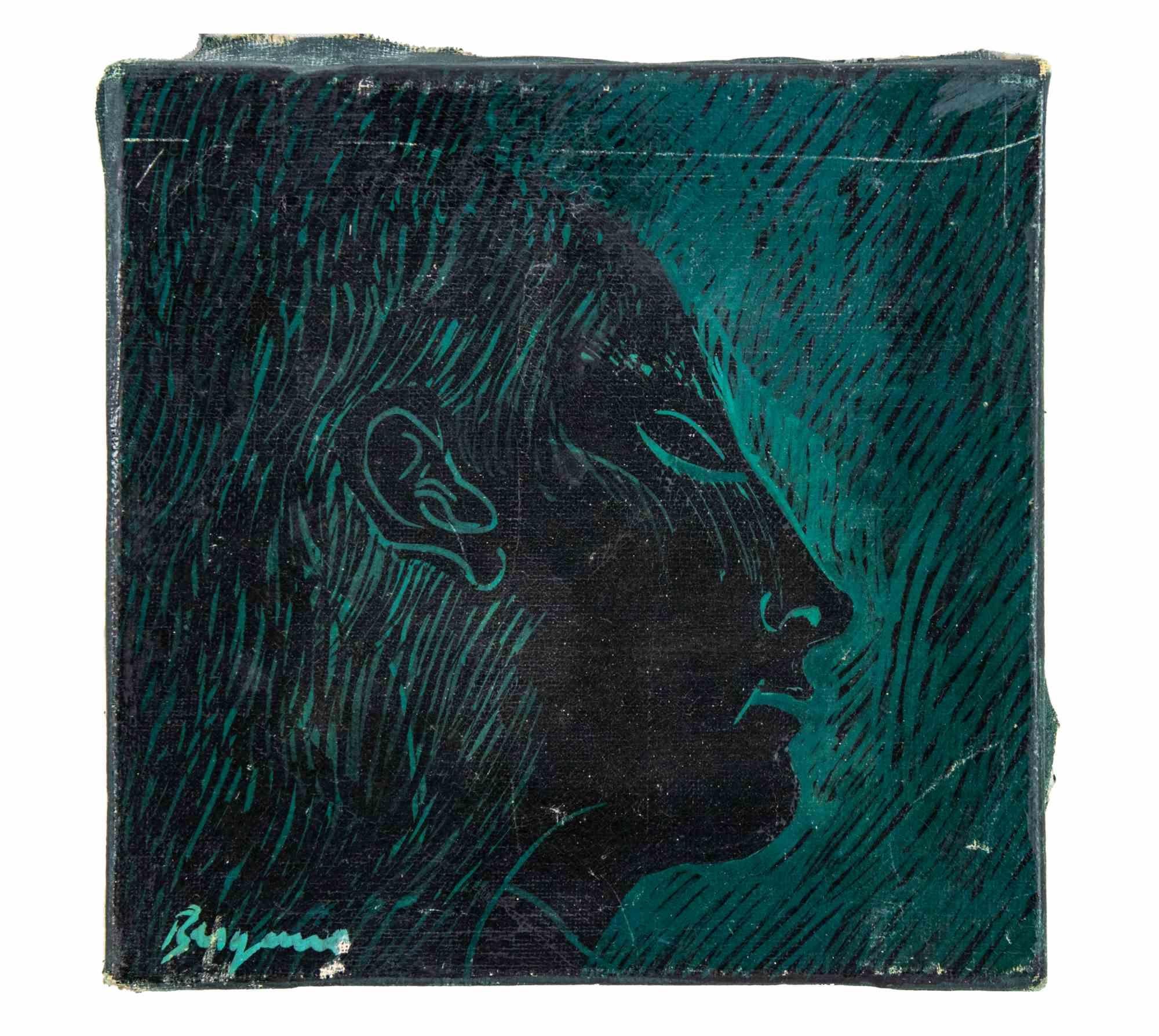 Danilo Bergamo - Composition in green - Original Acrylic oil painting ...