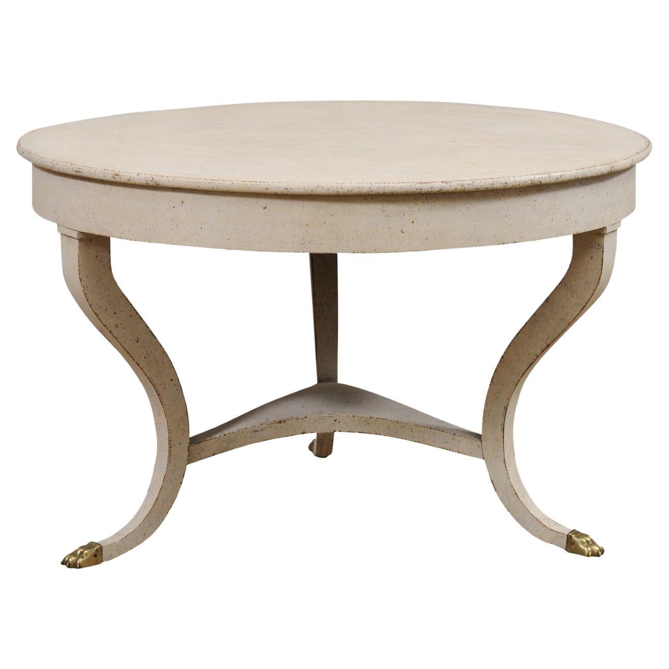 Danish 1810s Painted Hall Center Table with Curving Legs and Brass Lion ...