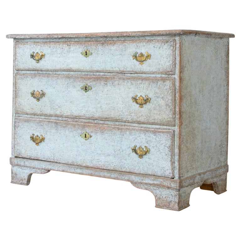 Danish 1820s Late Gustavian Blue Grey Painted Wood Chest with Three ...