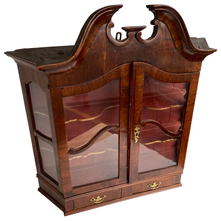 Danish 18th Century Walnut Veneer Wall Vitrine Display Case For Sale at ...