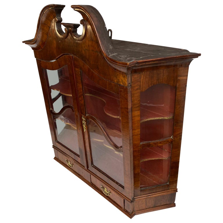 Danish 18th Century Walnut Veneer Wall Vitrine Display Case For Sale at ...