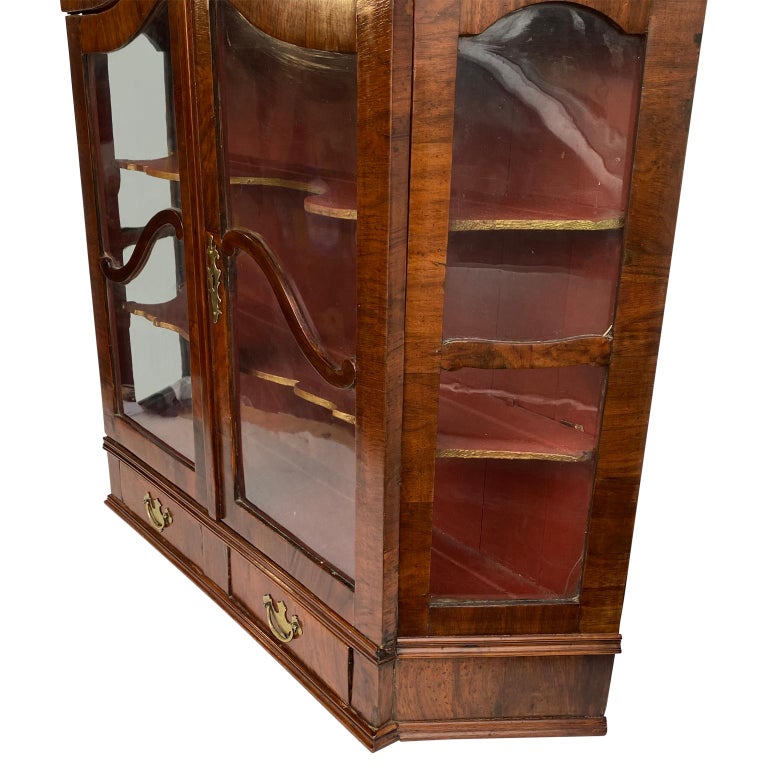 Danish 18th Century Walnut Veneer Wall Vitrine Display Case For Sale at ...