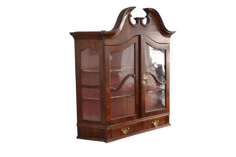 Danish 18th Century Walnut Veneer Wall Vitrine Display Case For Sale at ...