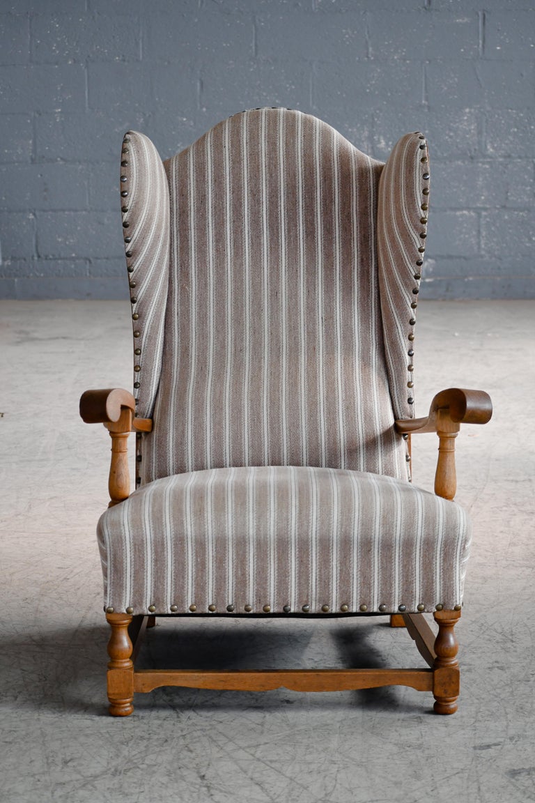 Danish 1930s Midcentury Country Style Wingback Armchair in Solid Oak ...