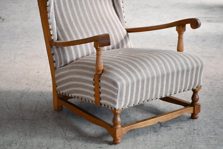 Danish 1930s Midcentury Country Style Wingback Armchair in Solid Oak ...