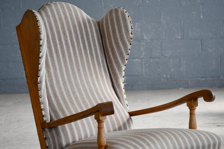 Danish 1930s Midcentury Country Style Wingback Armchair in Solid Oak ...