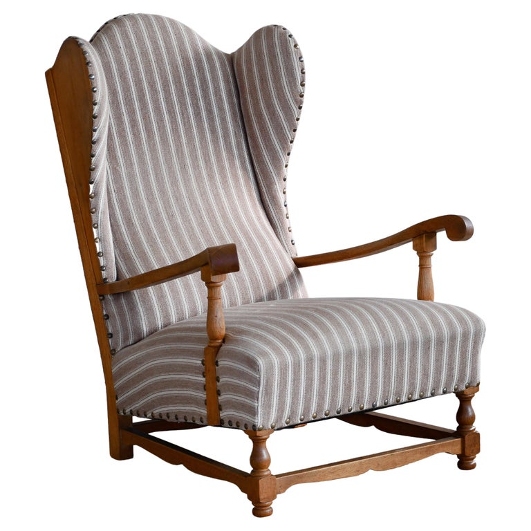 Danish 1930s Midcentury Country Style Wingback Armchair in Solid Oak ...