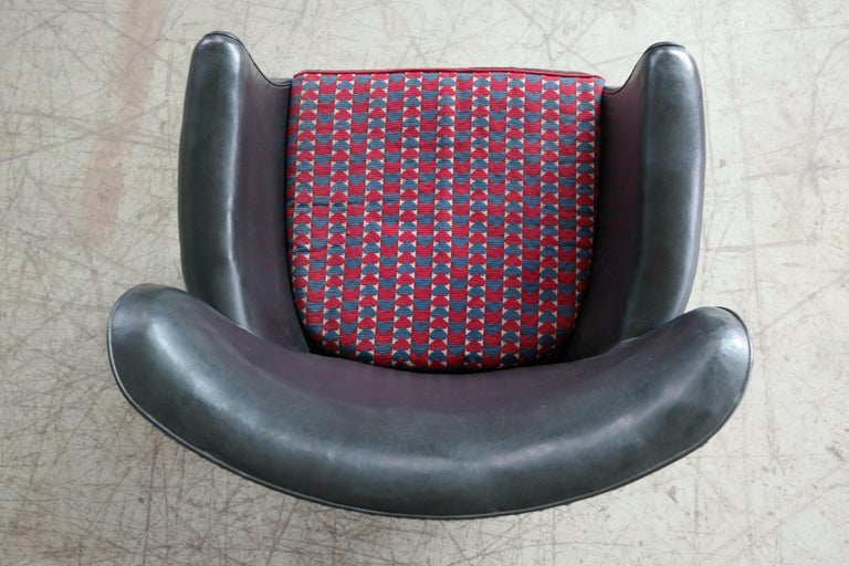 Danish 1930s Small Scale Club Chair in Patinated Black Leather and ...