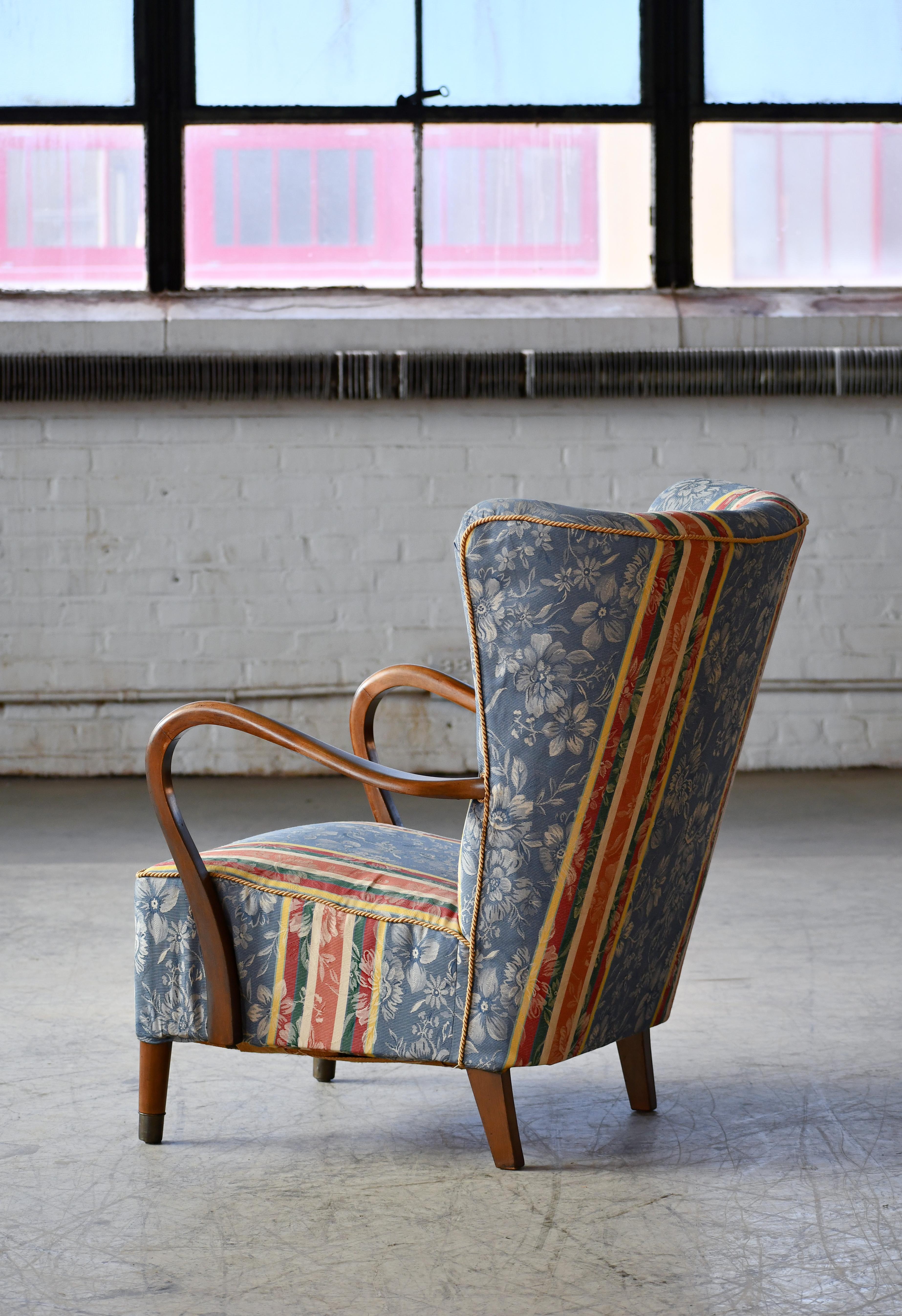Danish 1940s Alfred Christensen Highback Chair with Open Wood Armrests ...