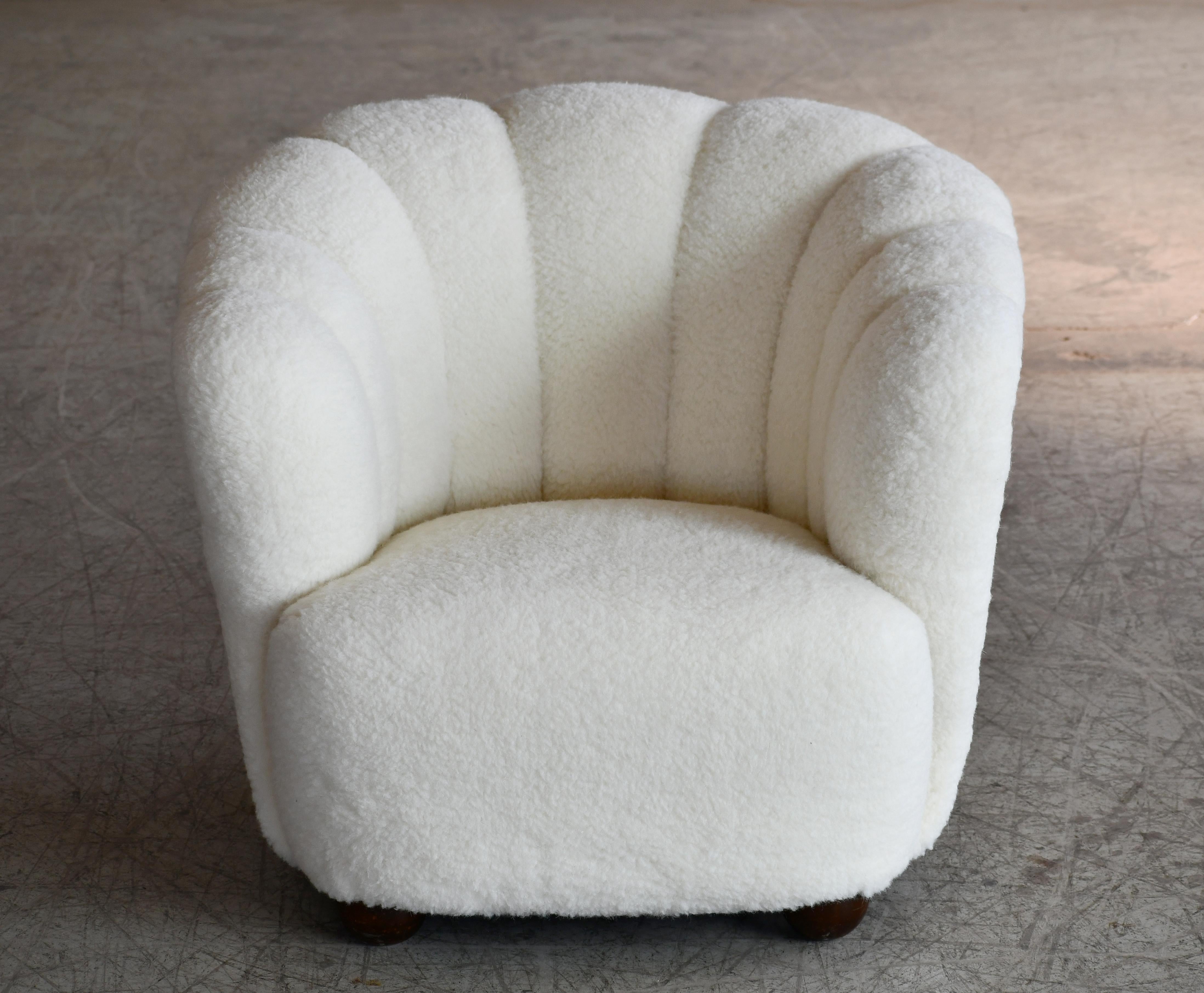 Danish 1940s Channel Back Club Chair in Lambswool For Sale at 1stDibs