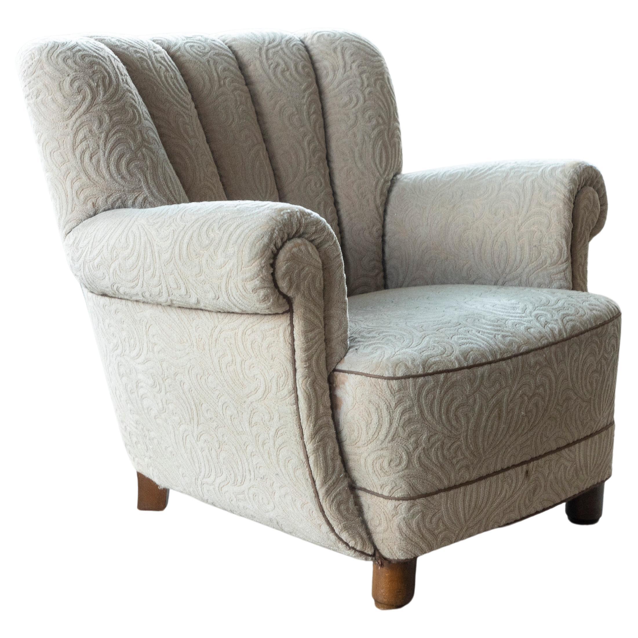 1940s Danish Channel Back Lounge Chair in Pink Mohair at 1stDibs